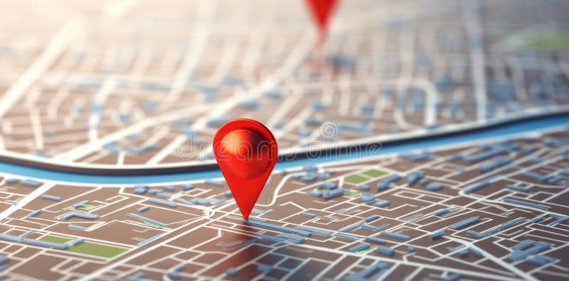 Red Geolocation Marker on the Map in 3D Style. Navigation System Stock ...