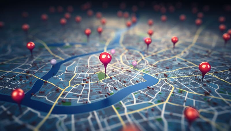 Red Geolocation Marker on the Map in 3D Style. Navigation System Stock ...