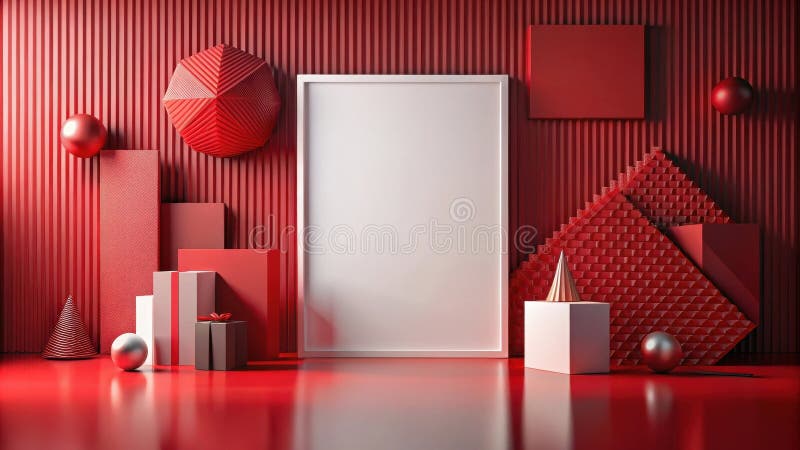 Red Geometric Abstract Festive Background with Blank Sign. Generative ...