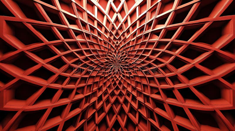 Red Geometric Structure Creating a Swirling Vortex Effect Stock Image ...