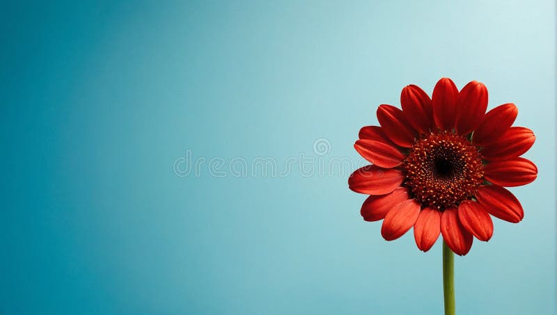 Red Gerbera Flower on Blue Background with Copy Space for Text Stock ...
