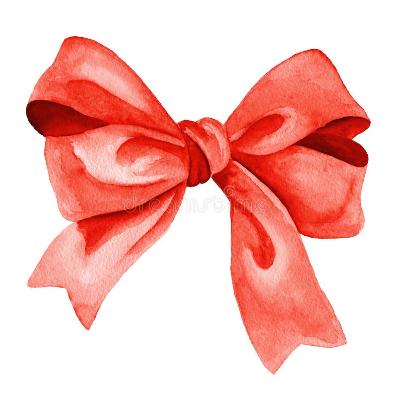Red Gift Bow. Watercolor Illustration Stock Illustration - Illustration ...