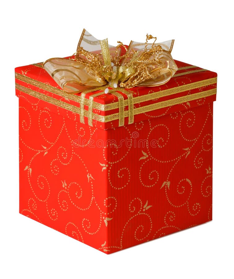 Isolated Red Gift with Gold Bow and Ribbon Stock Image - Image of gift ...