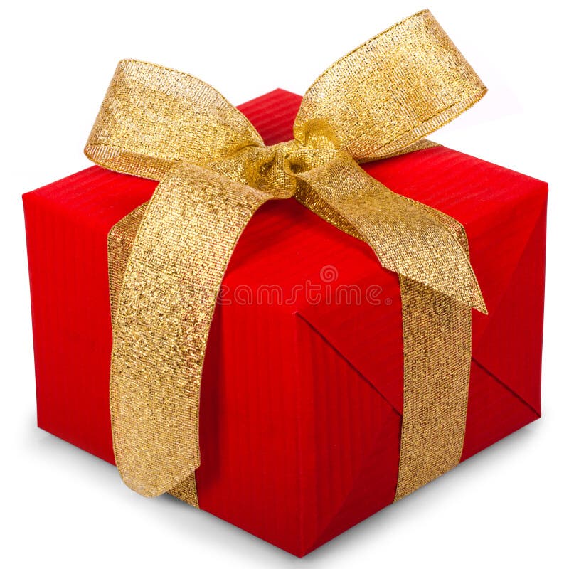Red Christmas Gift Box with Gold Ribbon Stock Image - Image of children ...
