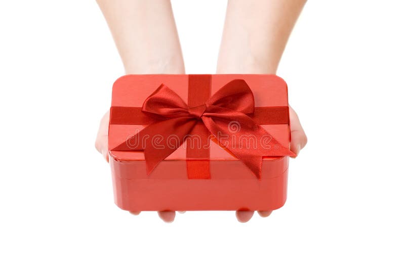 Red gift box stock photo. Image of birthday, hands, celebration - 3495378