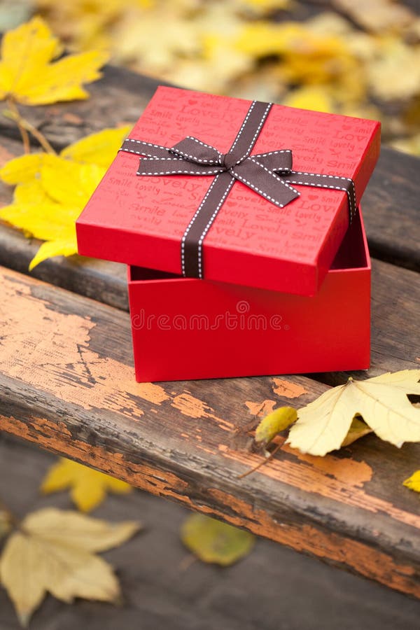 Red gift box stock photo. Image of holiday, park, pattern - 35643924
