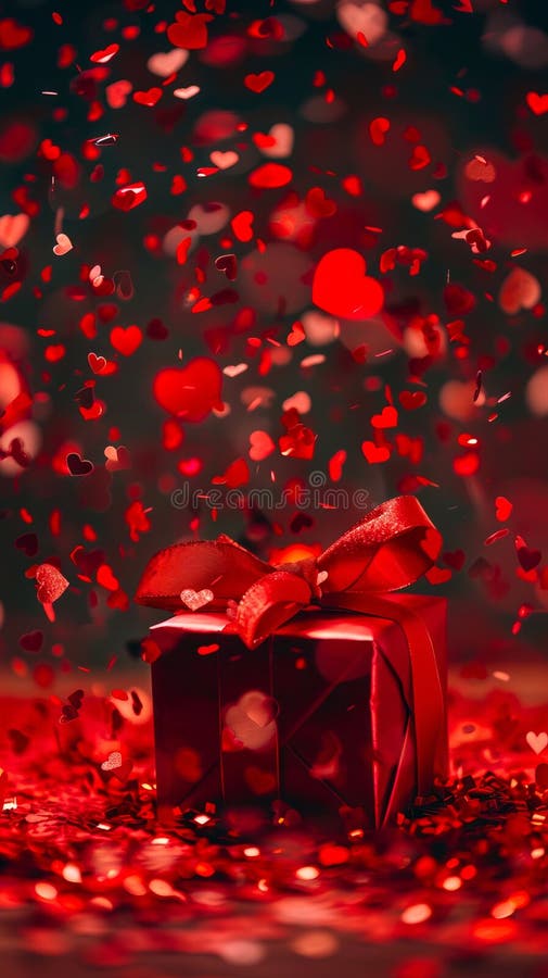 A Red Gift Box with Confetti Falling on it Stock Image - Image of ...