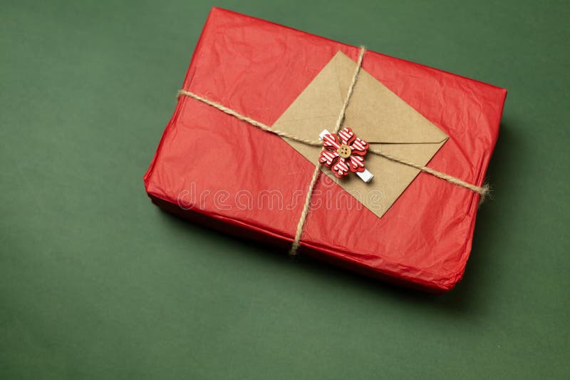 Gift box with craft ribbon stock image. Image of paper - 342848821