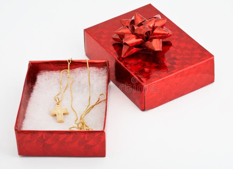 Red Gift Box with Cross on Chain within Stock Photo - Image of greek ...
