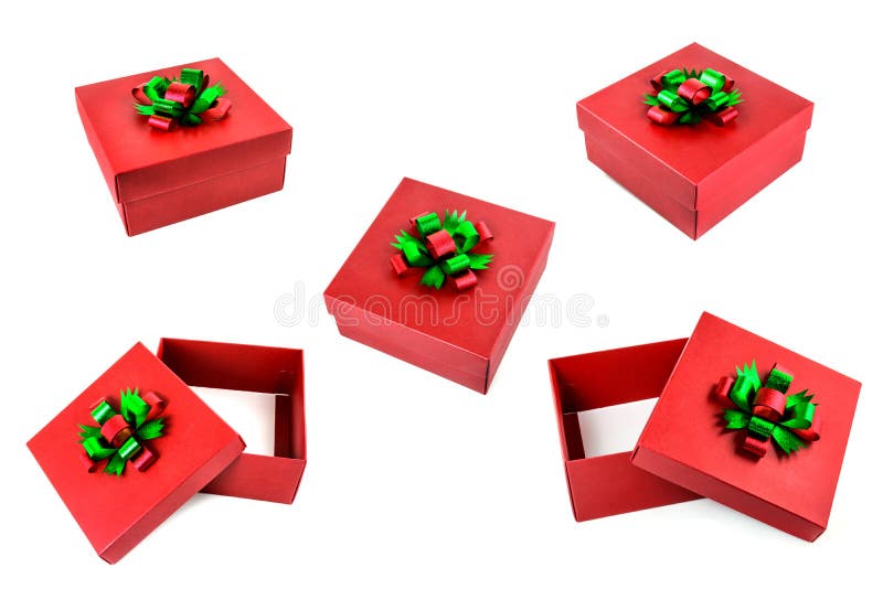 Red Gift Box in Different Point of View Isolated on White Stock Image ...