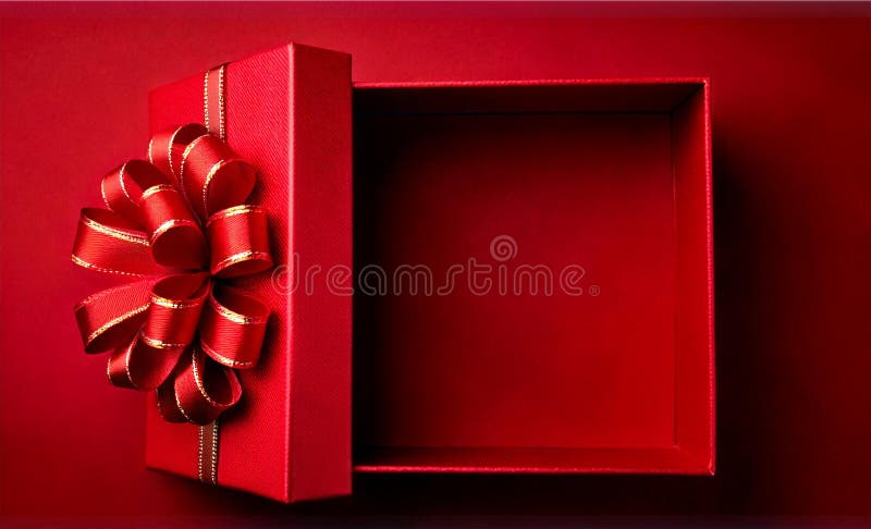 Red Gift Box with Elegant Golden Ribbon Bow on Matching Background ...