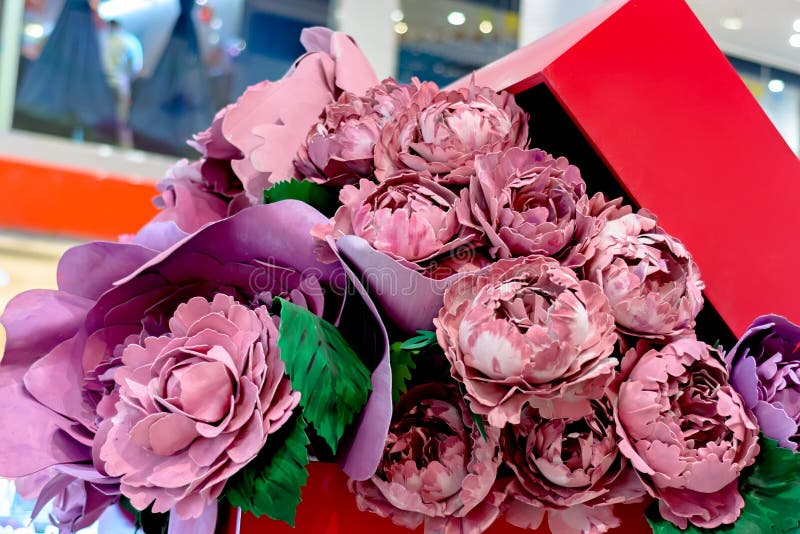 Red Gift Box with Red Flowers Stock Photo - Image of blossom, large ...