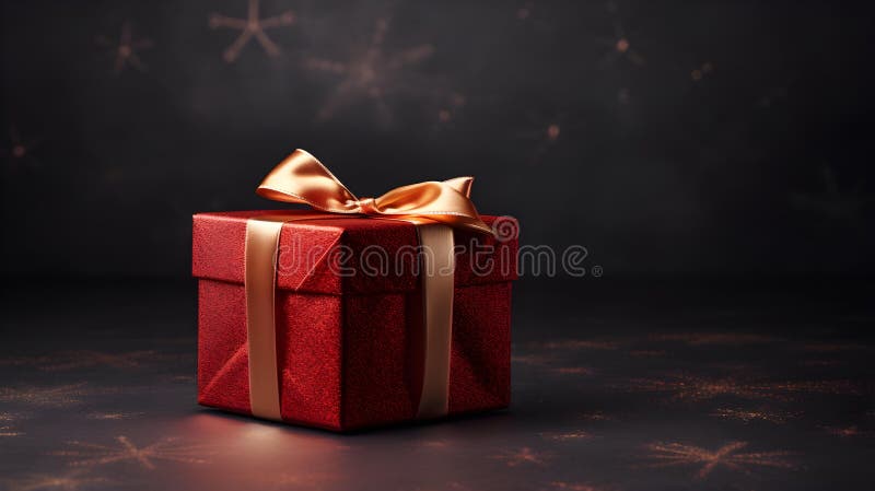 Red Gift Box in Front of a Dark Background with Copy Space. Festive ...