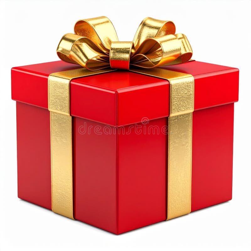 Red Gift Box with Gold Bow and Ribbon Stock Illustration - Illustration ...
