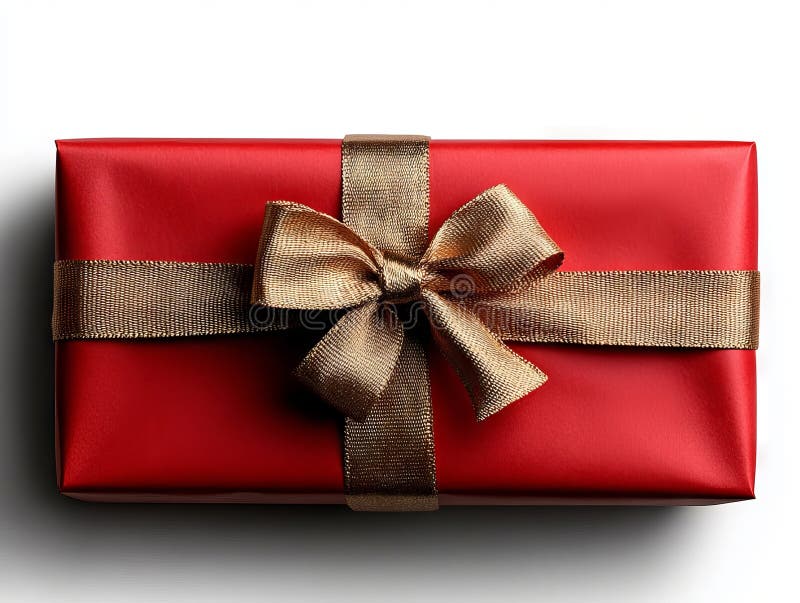 A Red Gift Box with a Gold Ribbon and Bow Stock Image - Image of white ...