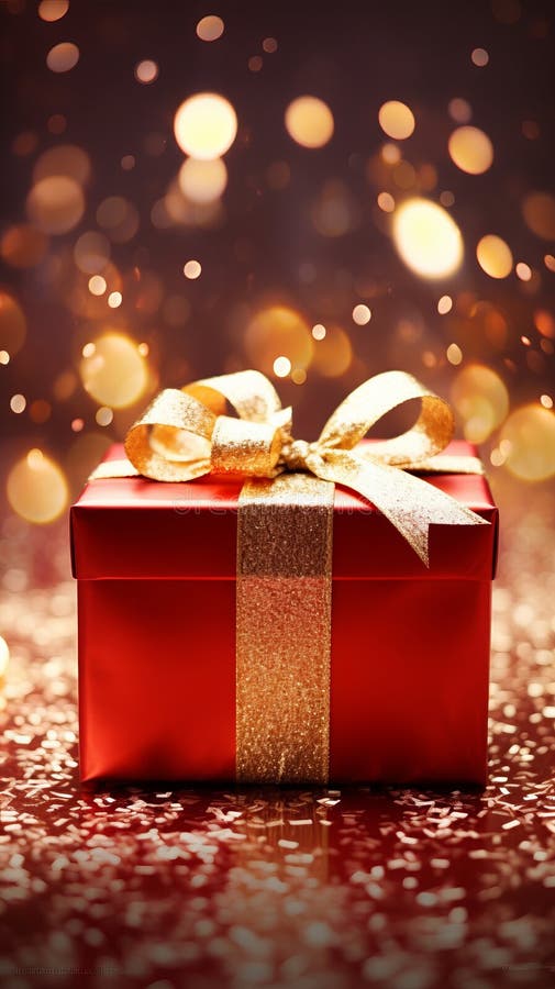 A Red Gift Box with a Gold Ribbon and a Bow Stock Photo - Image of ...