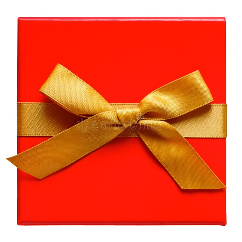 Red Gift Box with Gold Ribbon and Bow Isolated on White. Stock Image ...