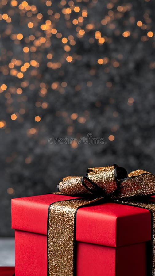 A Red Gift Box with a Gold Ribbon Tied Around it Stock Image - Image of ...