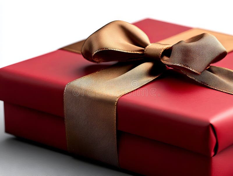 A Red Gift Box with a Gold Ribbon Tied Around it Stock Image - Image of ...