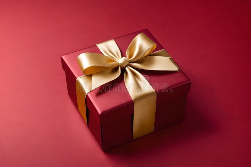 Red Gift Box with Gold Satin Ribbon Stock Illustration - Illustration ...