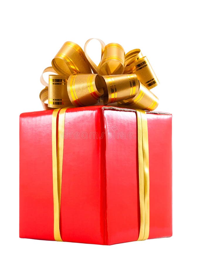 Golden Gift Wrapped Present with Red Striped Bow Stock Image - Image of ...