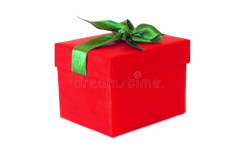 Red Gift Box with Green Satin Ribbon Bow Stock Image - Image of pink ...