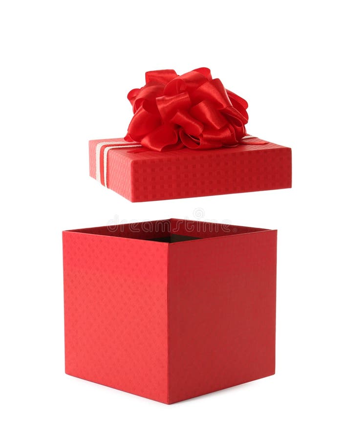 Red Gift Box and Lid with Bow on White Background Stock Photo - Image ...