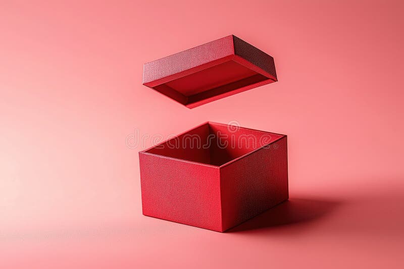 Red Gift Box with Lid Open, Floating Above. Empty Box on Pink Surface ...