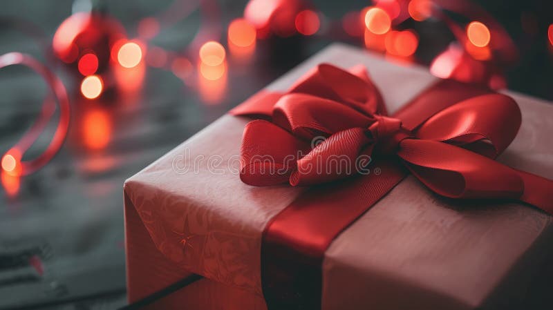 Red Gift Box with Lights stock photo. Image of present - 330792622