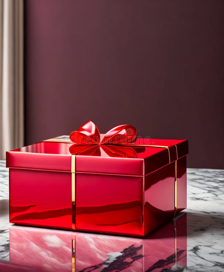 Red Gift Box on a Marble Table. Close-up Stock Illustration ...