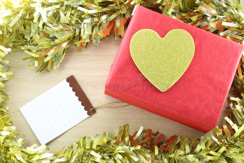 Red Gift box and Notepad. stock photo. Image of occasions - 84521104