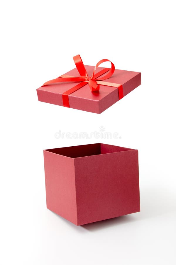 Red Christmas Present Gift Box, Bow Isolated White Stock Image - Image ...