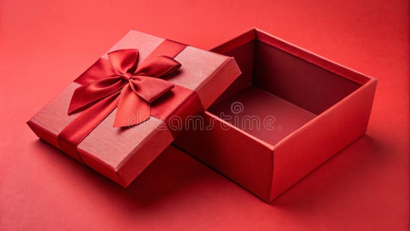Red Gift Box Open, Red Ribbon, Monochromatic Composition Stock ...