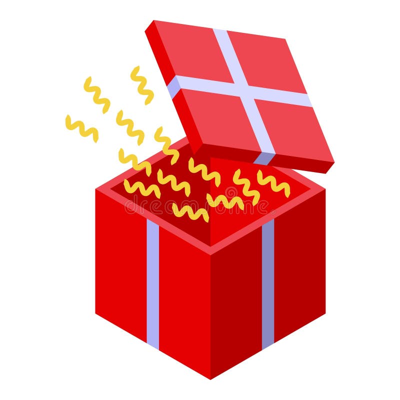 Red Gift Box Opening with Confetti Exploding Out Isometric View Stock ...