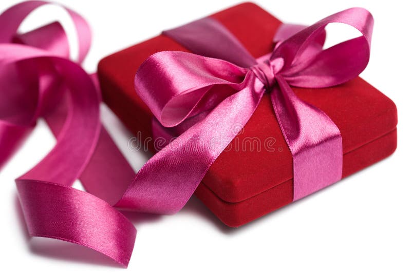 Single Pink Gift Box with Silver Ribbon Stock Image - Image of luxury ...