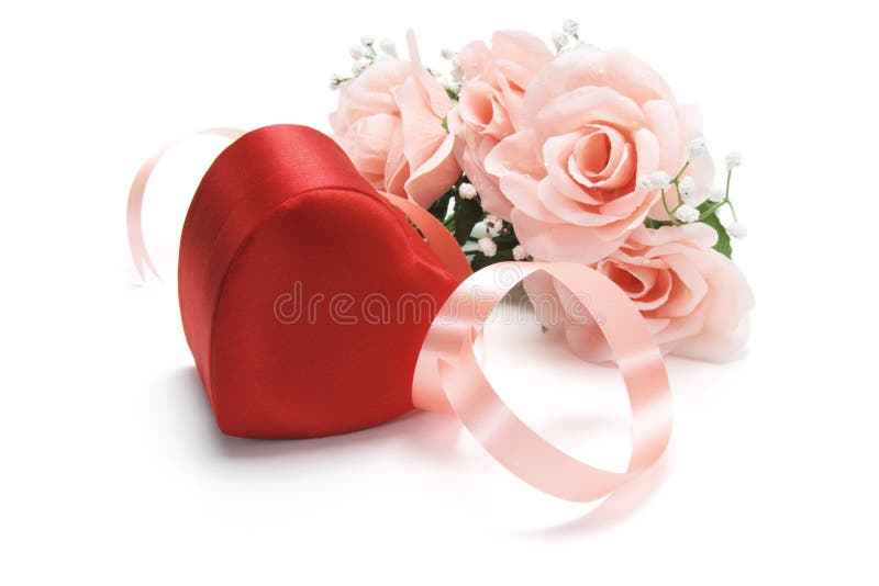 Red Gift Box with Pink Roses Stock Image - Image of heart, passion: 3920173