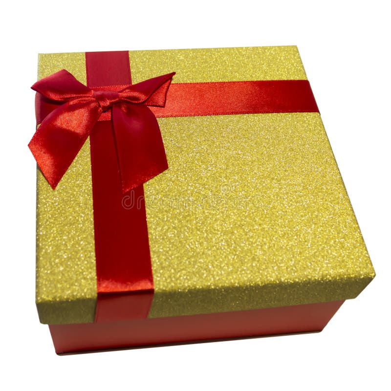 Red Gift Box with Ribbon and Gold Cap Isolated on White Stock Photo ...