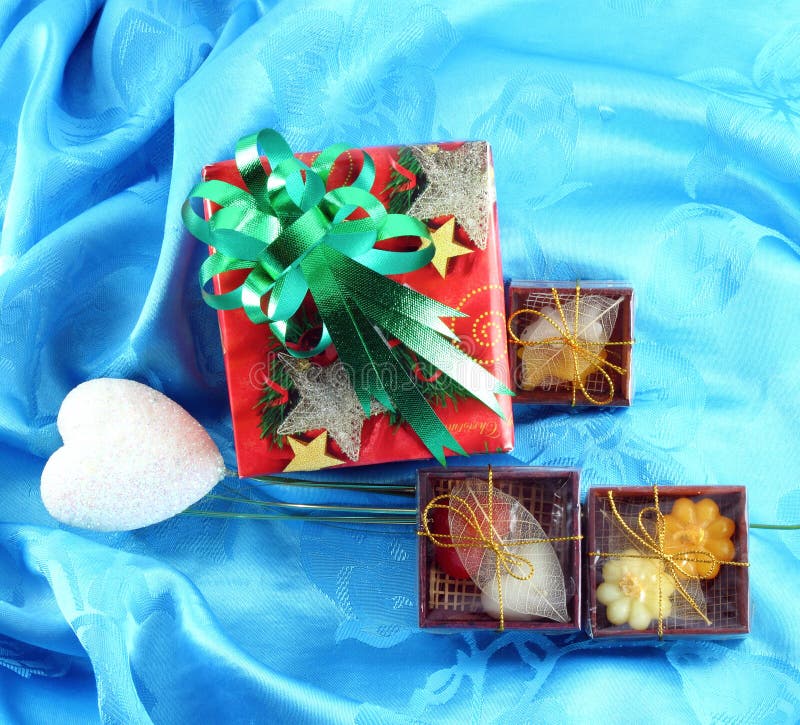 Red Gift Box Set with Green Ribbon Stock Image - Image of decor, party ...