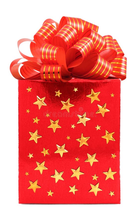 Red Gift Box with Stars and Striped Bow Stock Photo - Image of textile ...