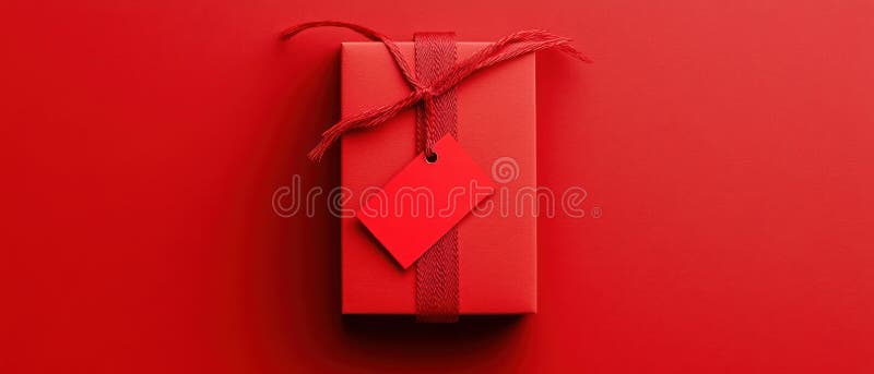 A Red Gift Box with a Tag on a Matching Red Background Stock Photo ...