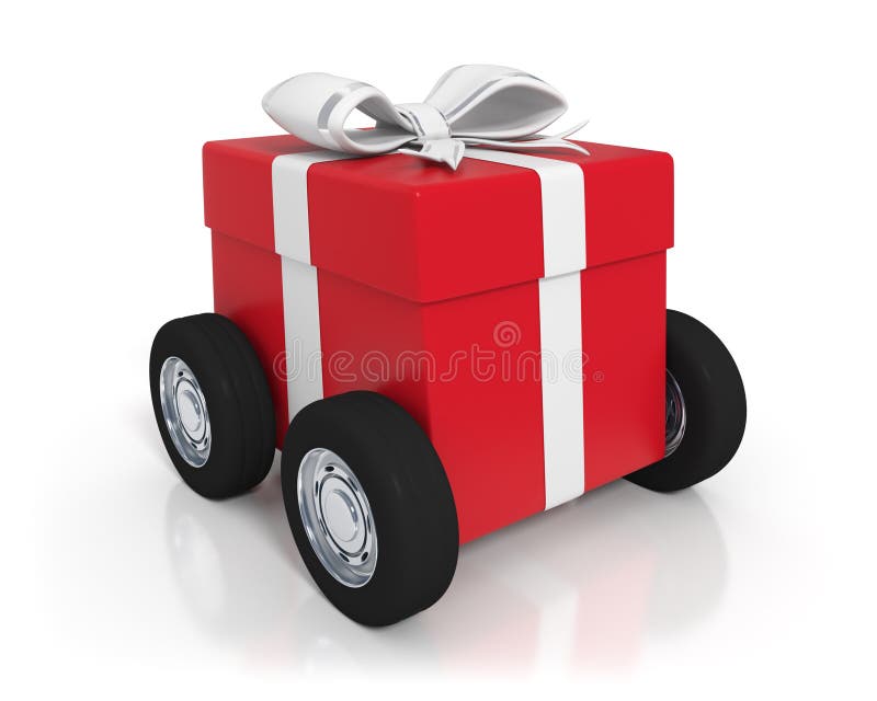 White gift box with wheels stock illustration. Illustration of render ...
