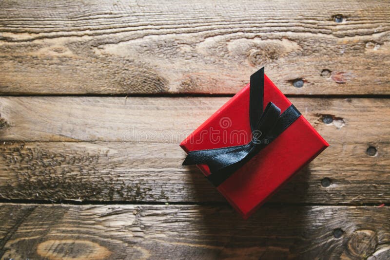Red Gift Box, on Wooden Table Stock Photo - Image of celebration, white ...