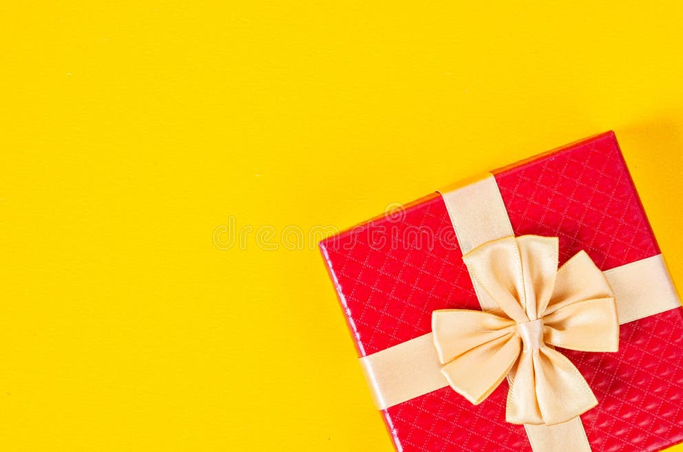 Red Gift Box on Yellow Color Background. Stock Image - Image of gift ...