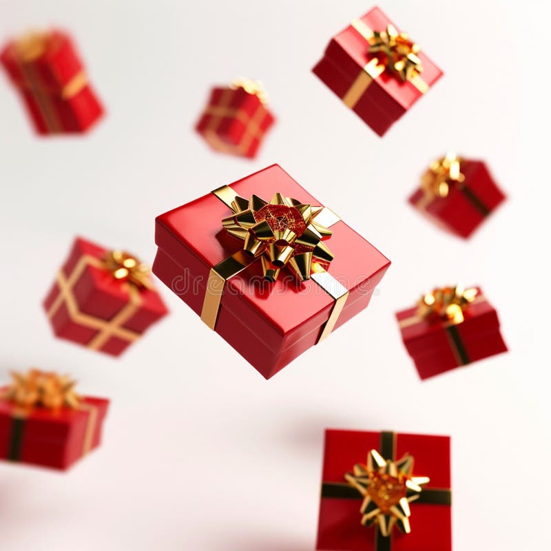 Red Gift Boxes Falling Against White Background Stock Photo - Image of ...