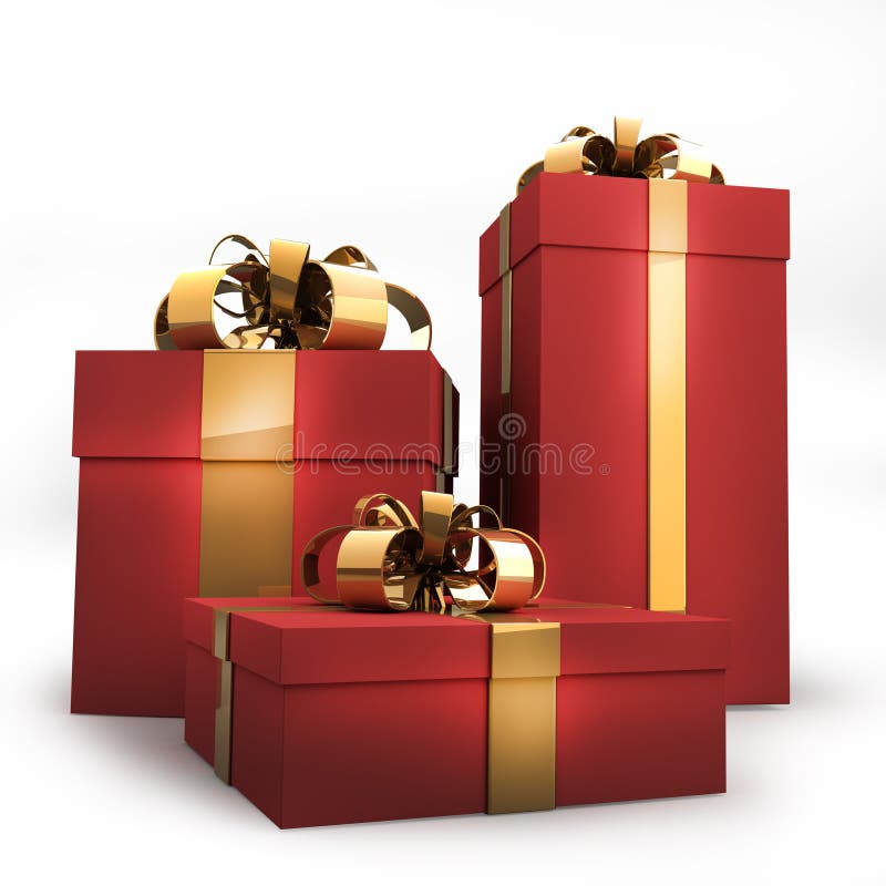 Red Gift Boxes with Gold Ribbon and Bow Stock Illustration ...