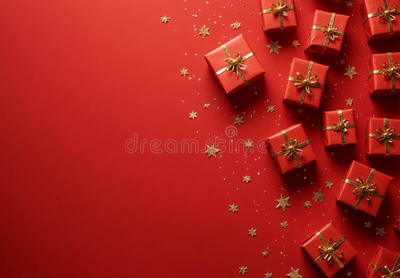 Red Gift Boxes Gold Ribbon Festive Background High Quality Image Stock ...