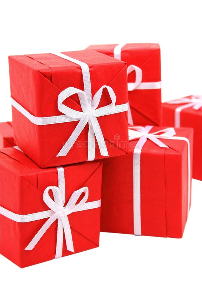 Red Gift Boxes on White Background (clipping Path Included) Stock Photo ...