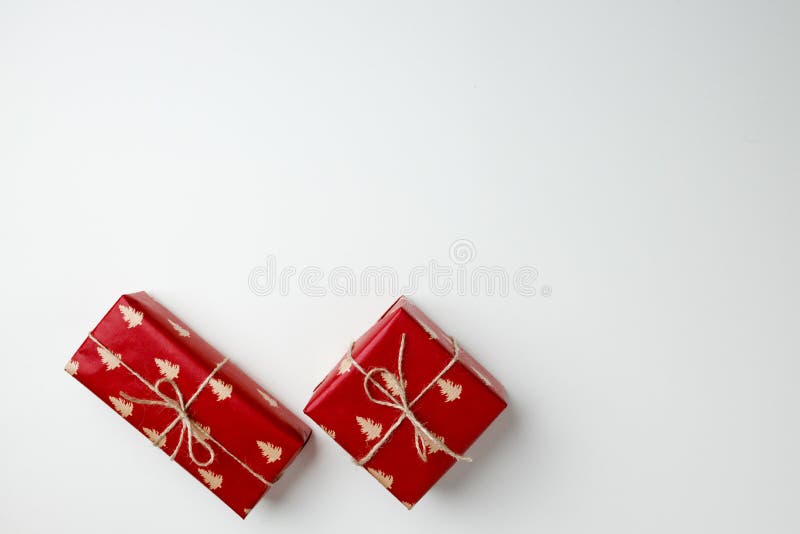 Red Gift Boxes on White Background Top View Stock Photo - Image of ...