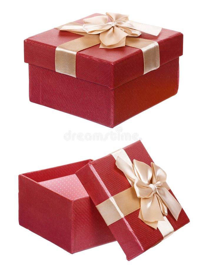 Red Christmas Present Gift Box, Bow Isolated White Stock Image - Image ...