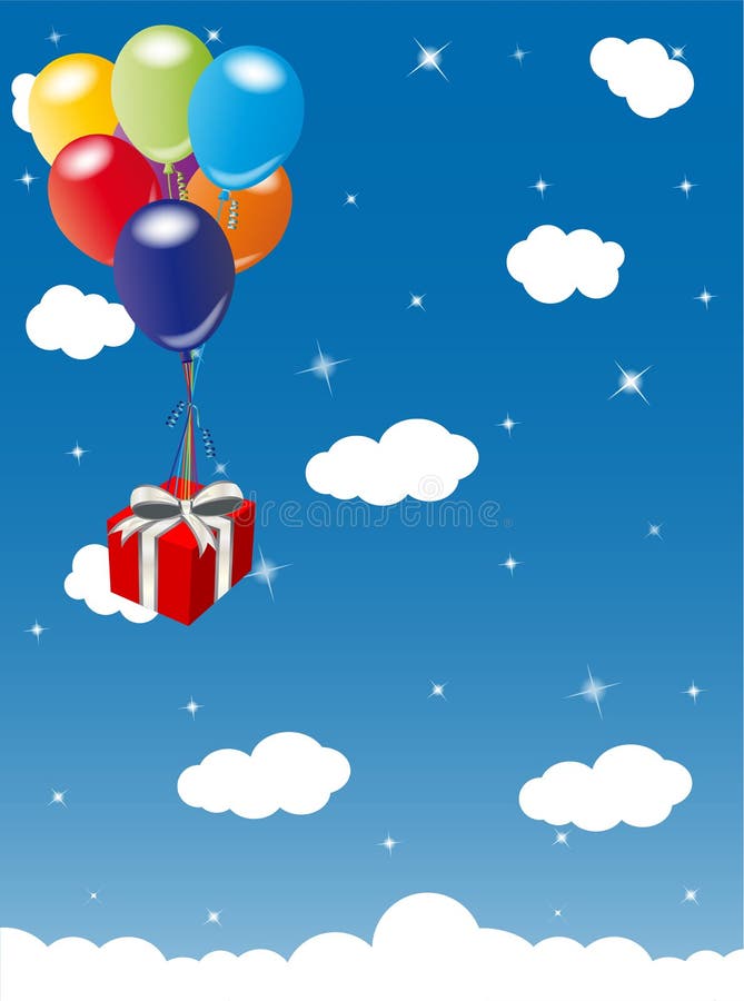 Red Gift Carried into the Blue Sky Stock Vector - Illustration of gift ...